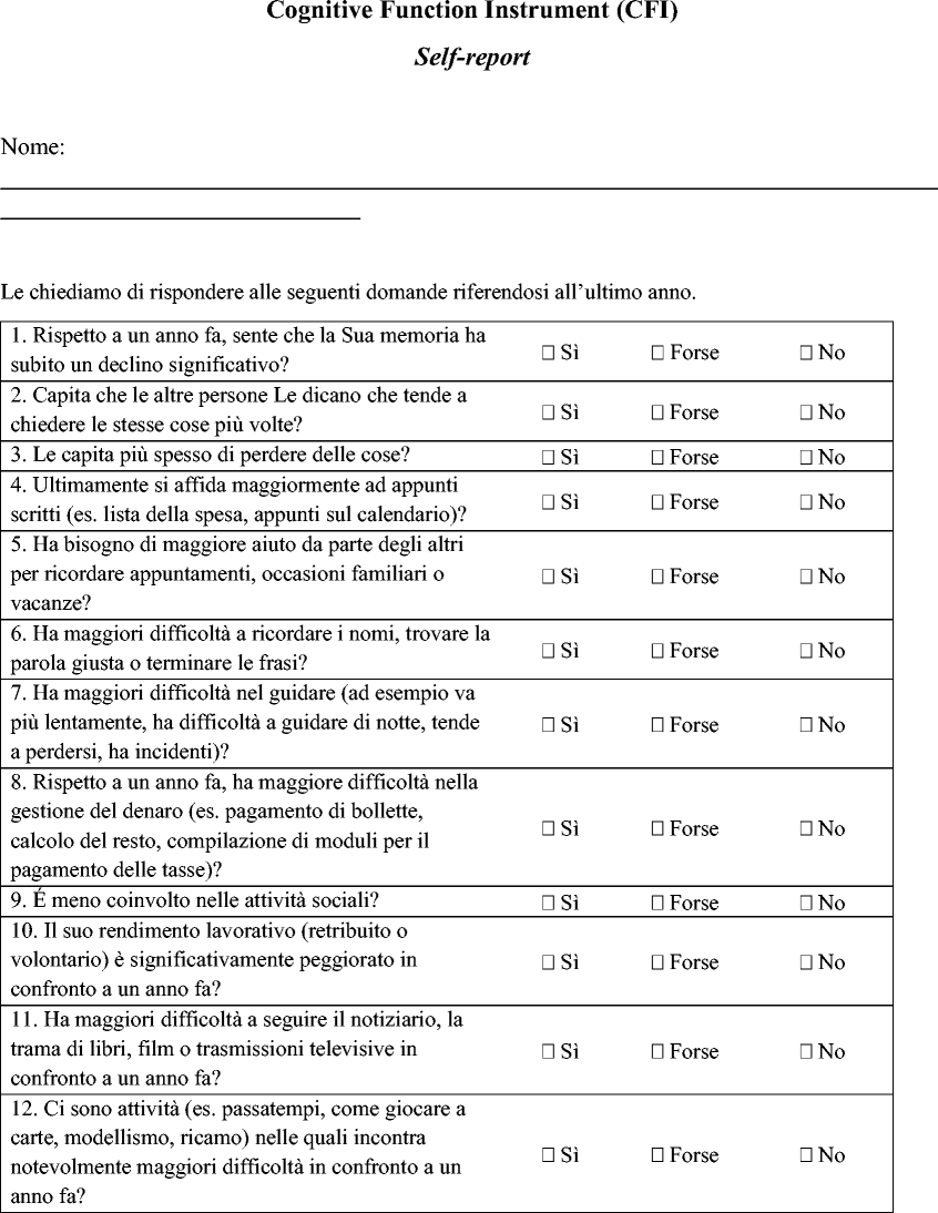 The Italian version of cognitive function instrument (CFI): reliability ...