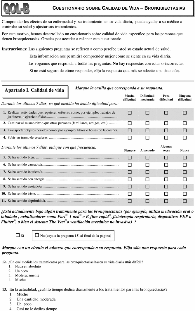 Validation of a Quality of Life Questionnaire for Bronchiectasis ...
