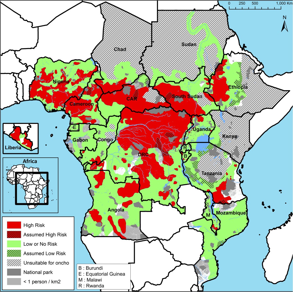 The geographic distribution of onchocerciasis in the 20 participating ...