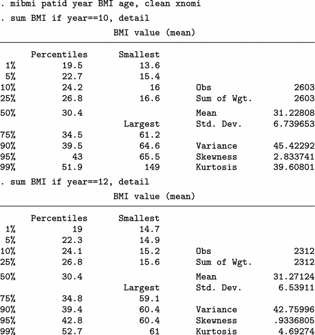 Longitudinal multiple imputation approaches for body mass index or other variables with very low ...