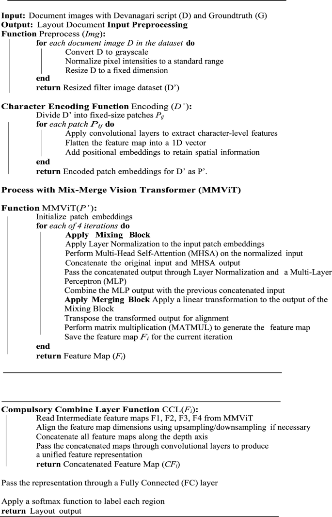 Devanagari character encoded mix-merge vision transformer for robust document layout analysis ...