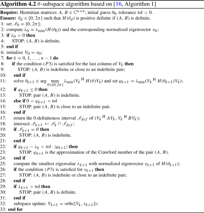 Detecting large definite Hermitian matrix pairs by $$\theta $$ -subspace algorithms | BIT ...
