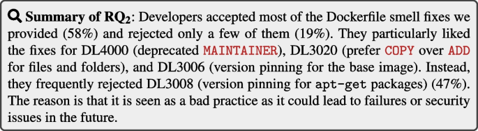 Fixing Dockerfile smells: an empirical study | Empirical Software Engineering