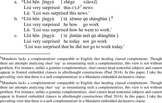 The status and distribution of clausal arguments: The case of Mandarin ...
