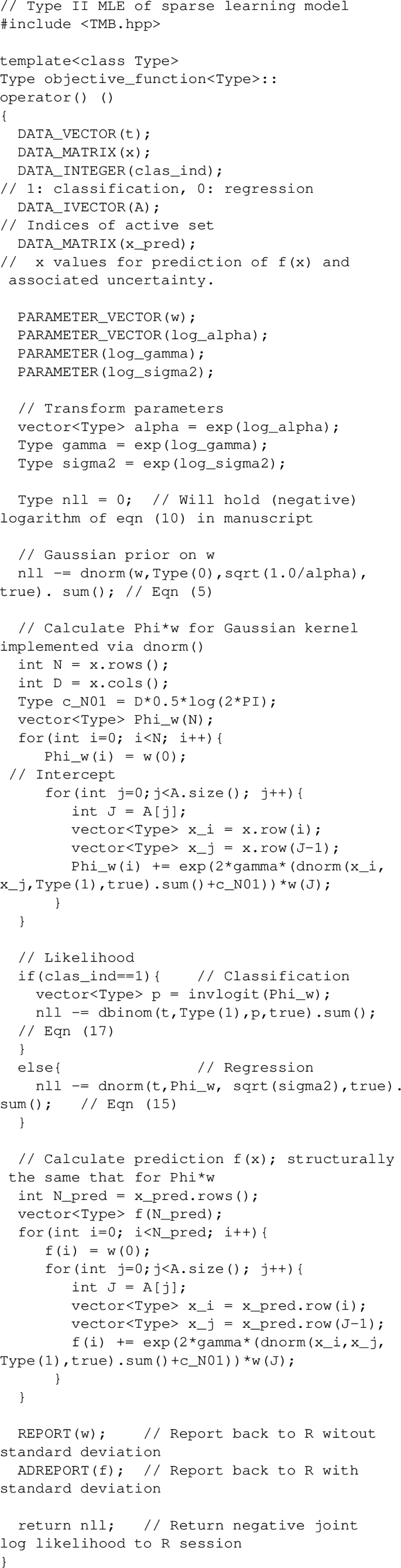 Sparse Bayesian learning using TMB (Template Model Builder) | Statistics and Computing