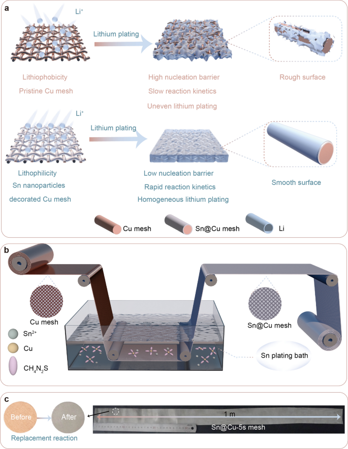 Roll-to-roll fabrication of lithiophilic Sn-modified Cu mesh via ...
