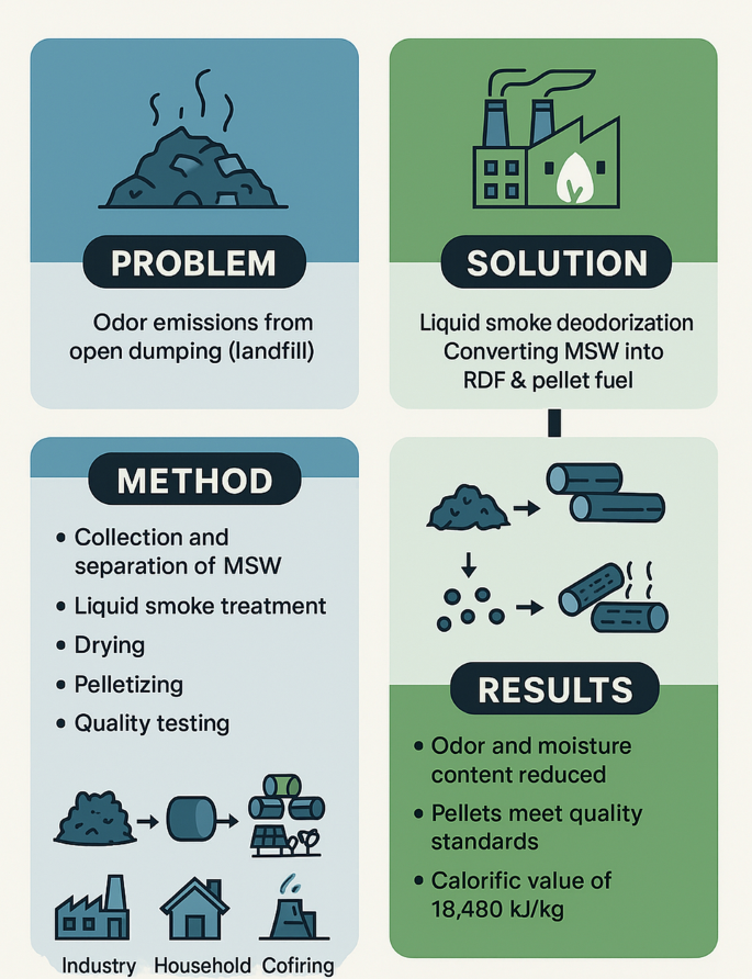 Deodorized refuse derived and pellet fuel production through liquid ...