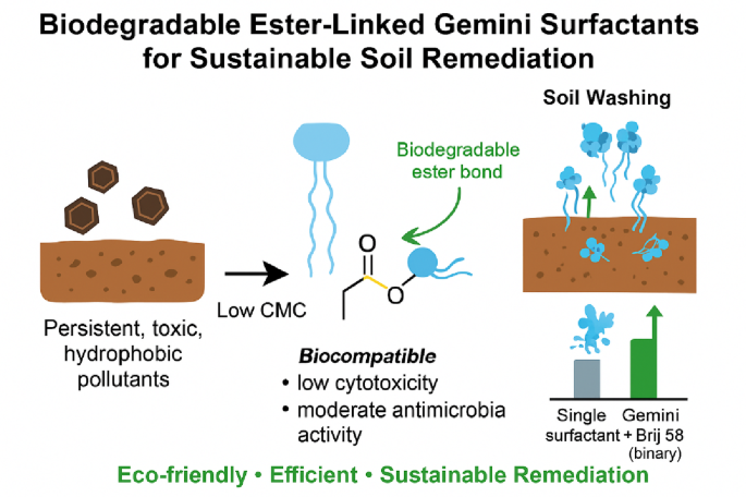 Ester linked cationic gemini surfactants for biodegradable soil washing ...