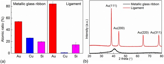 Gold-rich ligament nanostructure by dealloying Au-based metallic glass ...