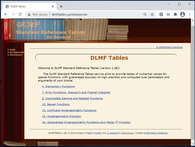 DLMF Standard Reference Tables on Demand | SpringerLink
