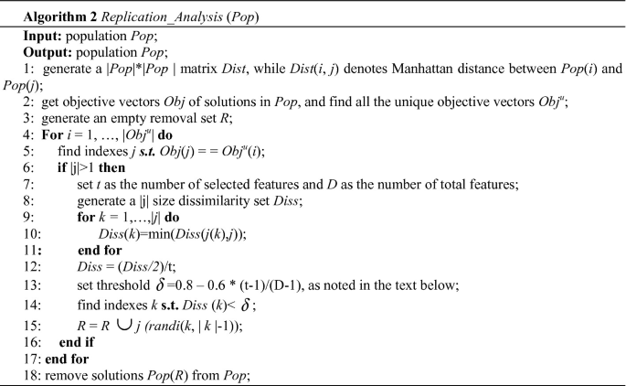 An Evolutionary Algorithm Based on Replication Analysis for Bi-objective Feature Selection ...
