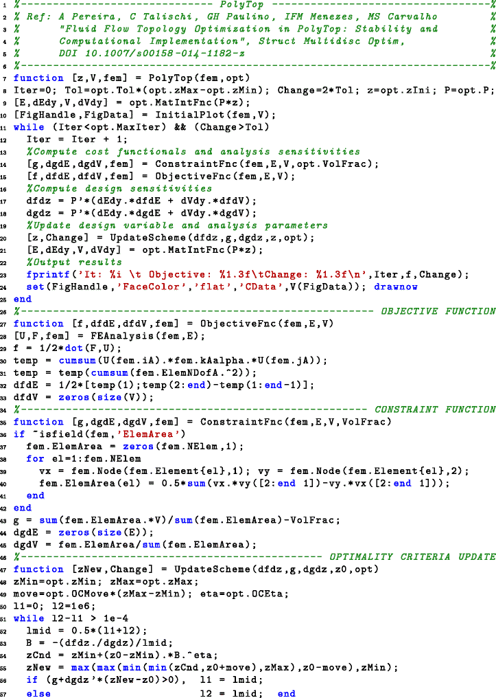 Fluid flow topology optimization in PolyTop: stability and computational implementation ...