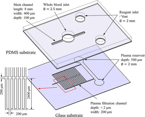 Microfluidic blood-plasma separation chip using channel size filtration ...