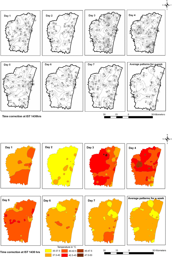 Spatial variation of temperature and indicative of the urban heat ...