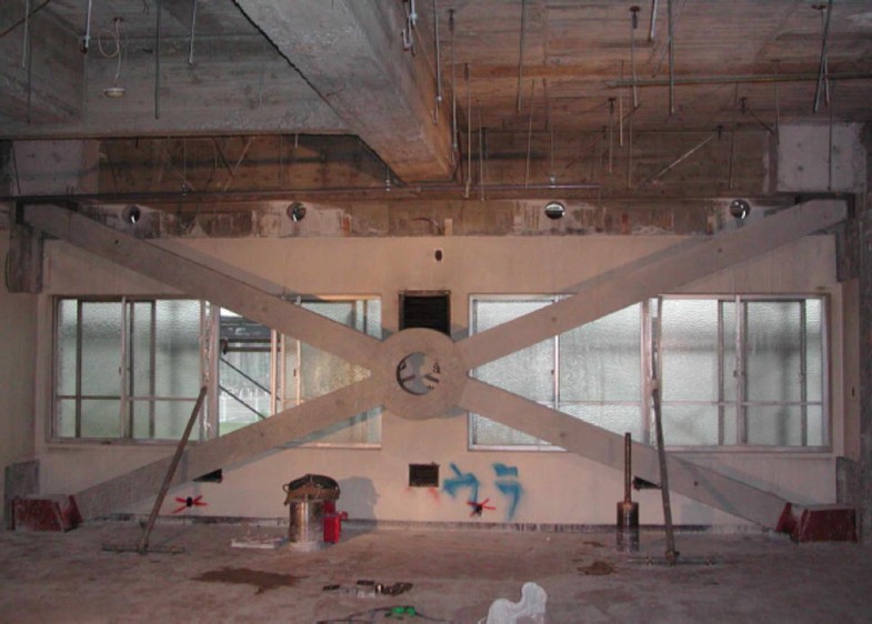 Single diagonal precast prestressed concrete bracing for strengthening ...