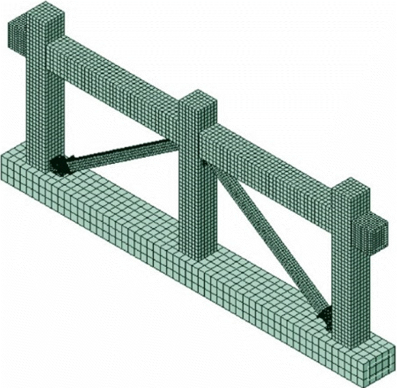 Single diagonal precast prestressed concrete bracing for strengthening ...