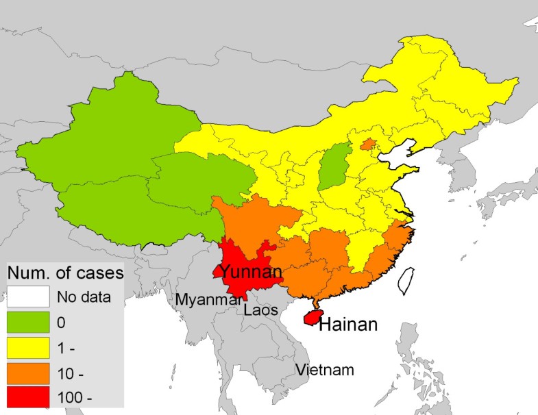 Spatial and temporal distribution of falciparum malaria in China ...