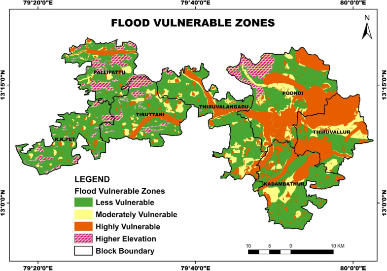 Flood vulnerable zones in the rural blocks of Thiruvallur district ...
