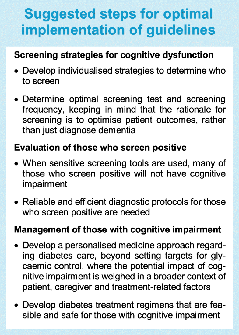 Cognitive dysfunction in diabetes: how to implement emerging guidelines ...