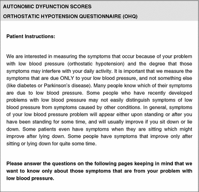 The Orthostatic Hypotension Questionnaire (OHQ): validation of a novel ...