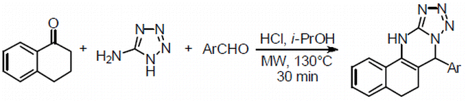 Reaction of α-tetralone, 1 H-tetrazol-5-amine, and aromatic alde hydes ...