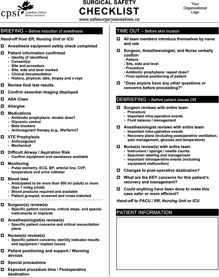 Surgical safety checklist: implementation in an ambulatory surgical ...