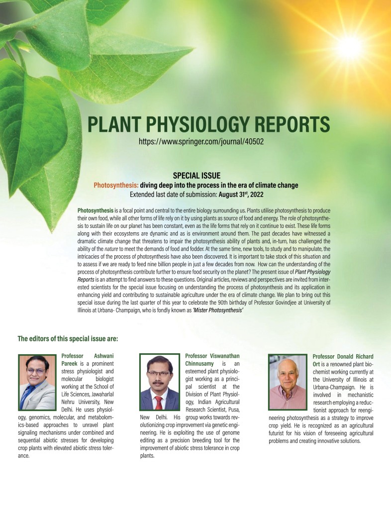Special Issue (Oct-Dec,2022) on Photosynthesis: diving deep into the ...