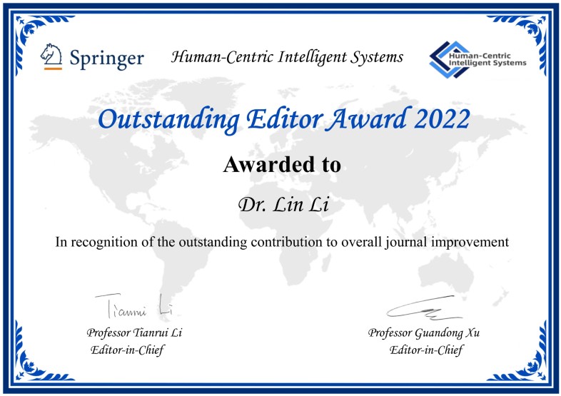 Outstanding Editor Award | Human-Centric Intelligent Systems