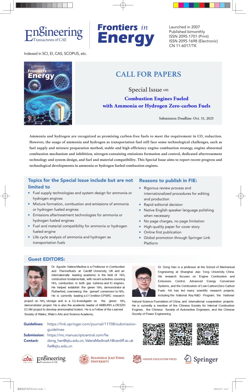 Call for Papers: Special Issue on Combustion Engines Fueled with Ammonia or Hydrogen Zero-carbon ...