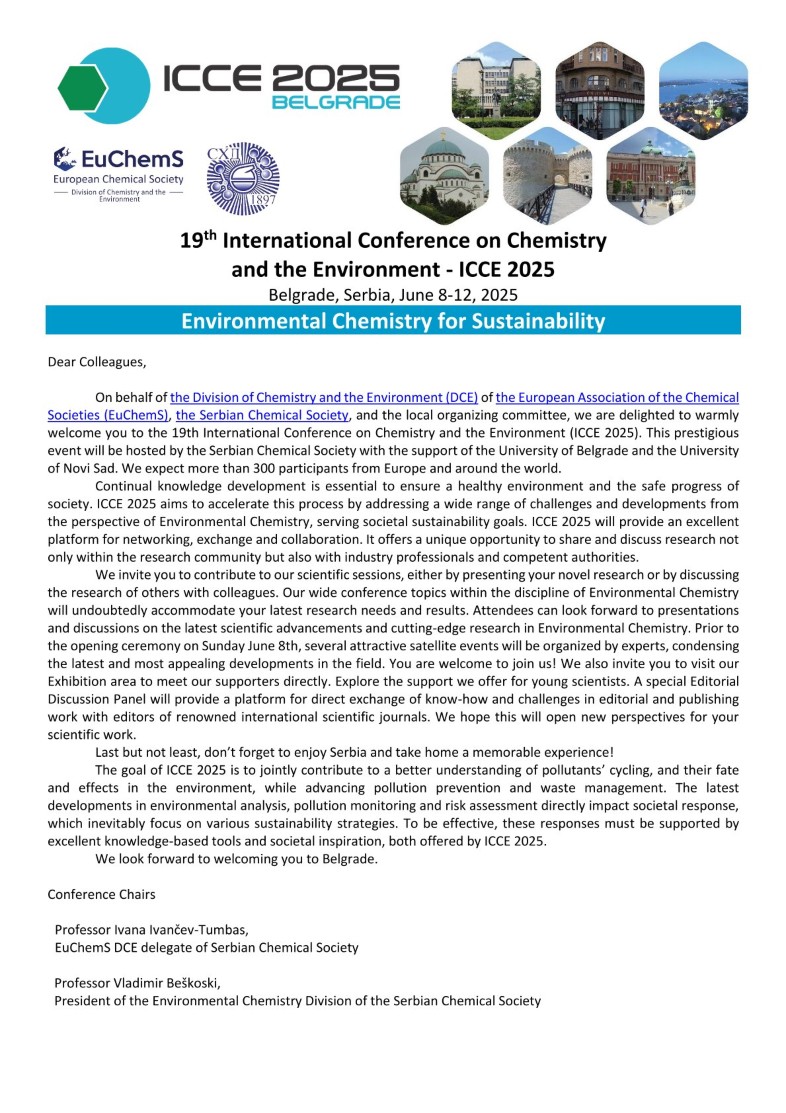 19th International Conference on Chemistry and the Environment - ICCE 2025 | Environmental ...