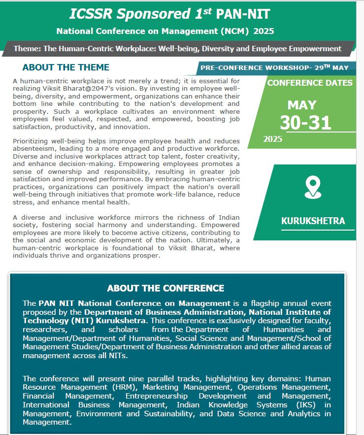 📢ICSSR Sponsored 1st PAN-NIT: National Conference on Management (NCM) | International Journal of ...