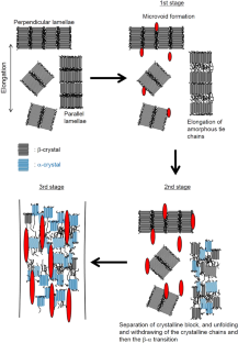 Elongation induced β- to α-crystalline transformation and microvoid ...