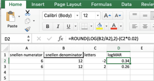 Using an excel spreadsheet to convert Snellen visual acuity to LogMAR ...