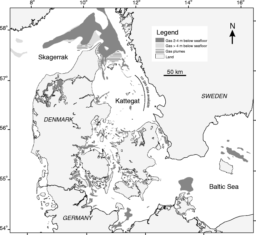 Shallow gas depth-contour map of the Skagerrak-western Baltic Sea ...