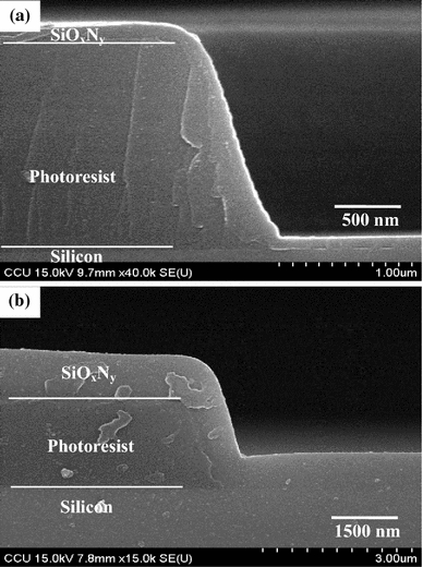 Step coverage of the barrier films deposited onto patterned photoresist ...