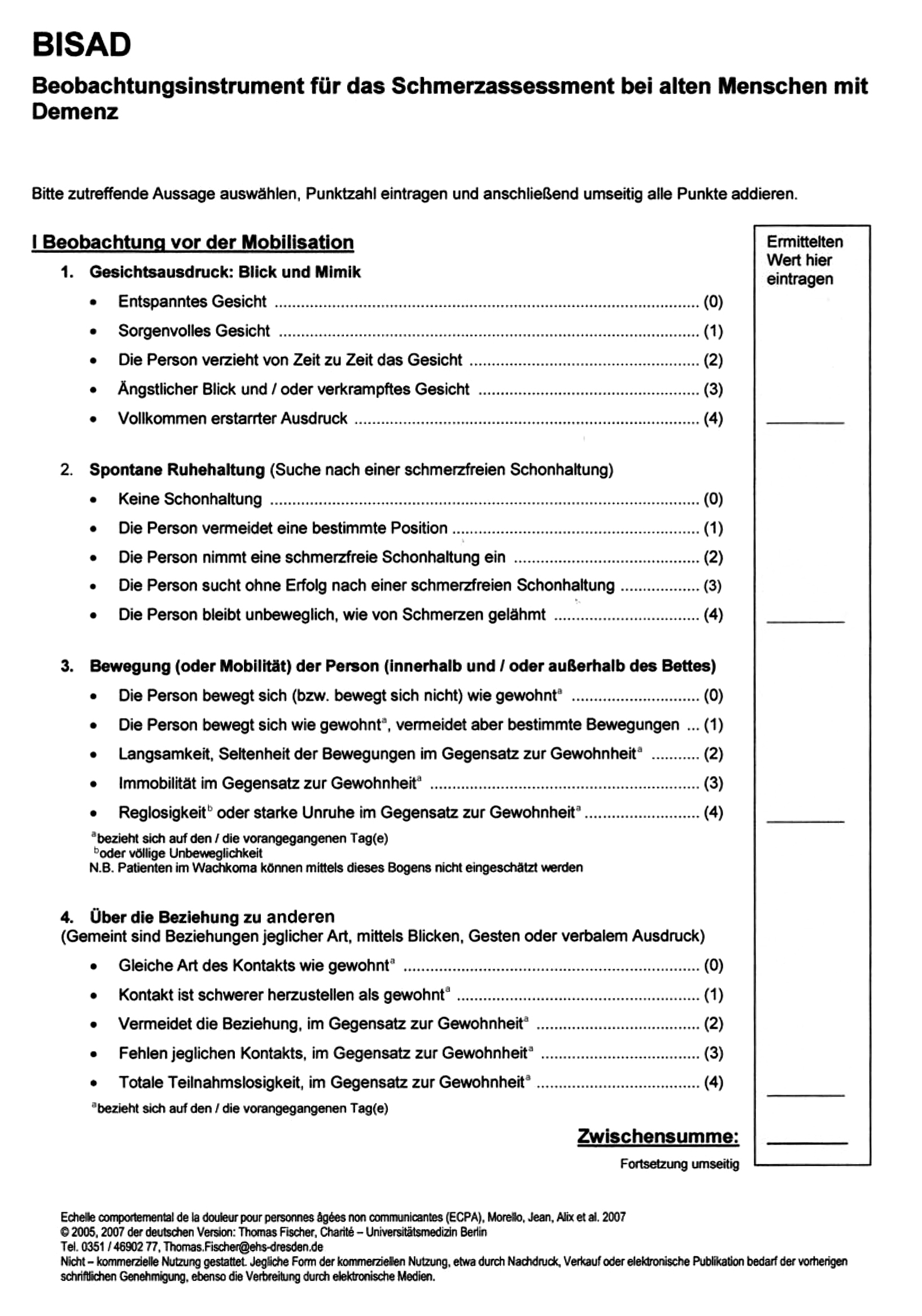 Erfassung des Schmerzverhaltens von Menschen mit schwerer Demenz ...