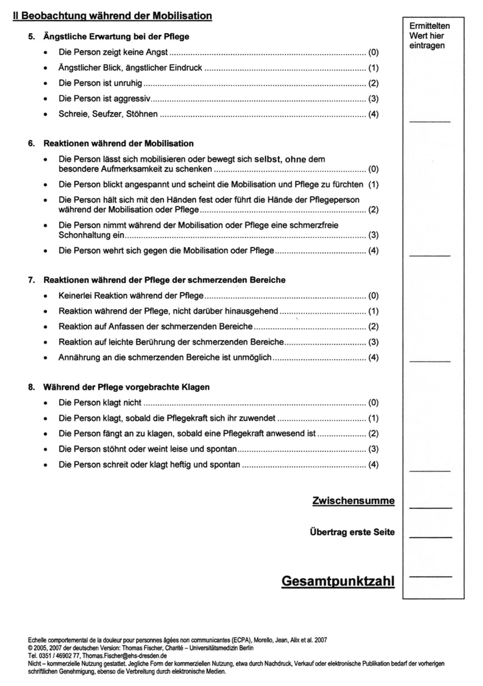 Erfassung des Schmerzverhaltens von Menschen mit schwerer Demenz ...