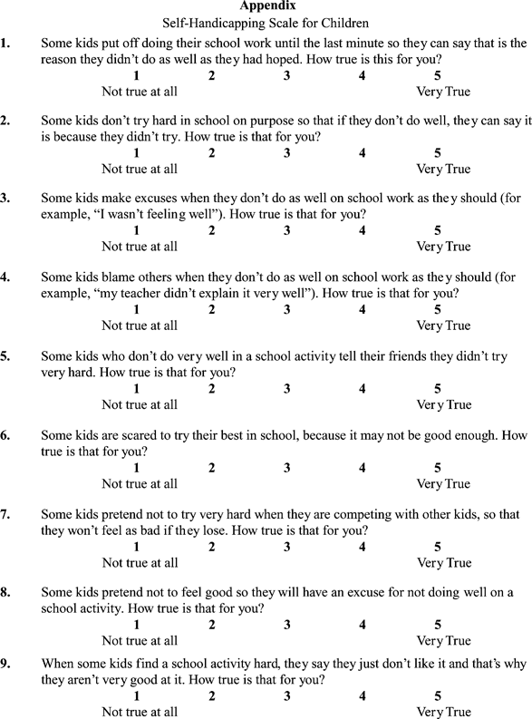 Self-Handicapping Prior to Academic-Oriented Tasks in Children with ...