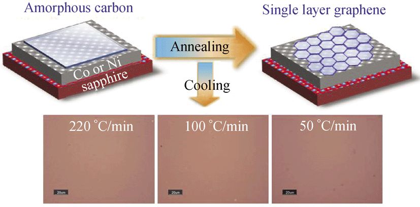Synthesis of large area, homogeneous, single layer graphene films by annealing amorphous carbon ...