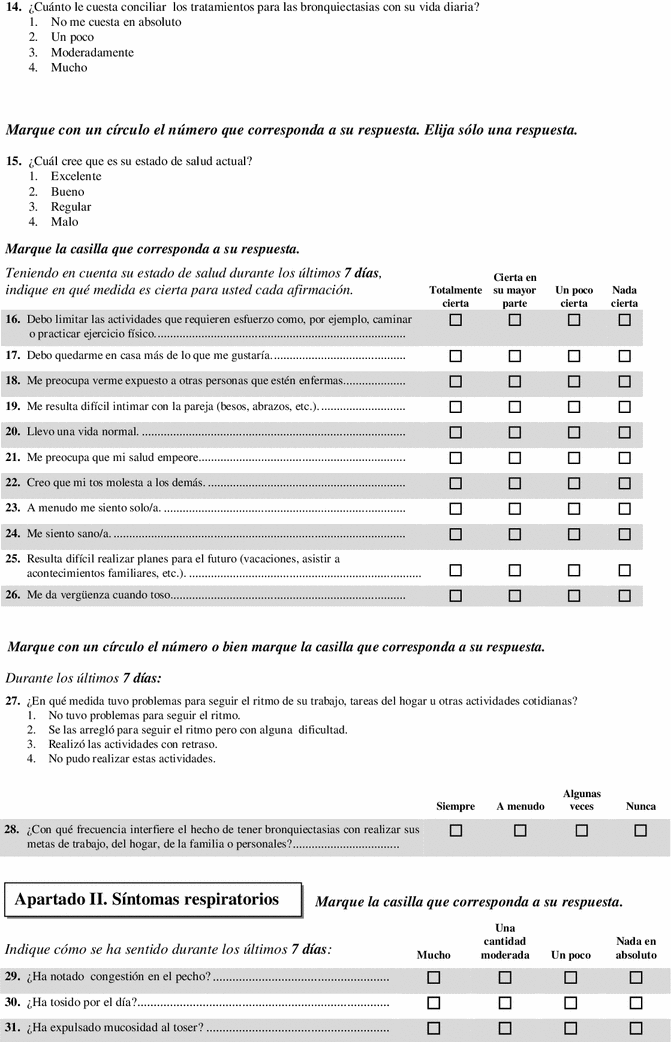 Validation of a Quality of Life Questionnaire for Bronchiectasis ...