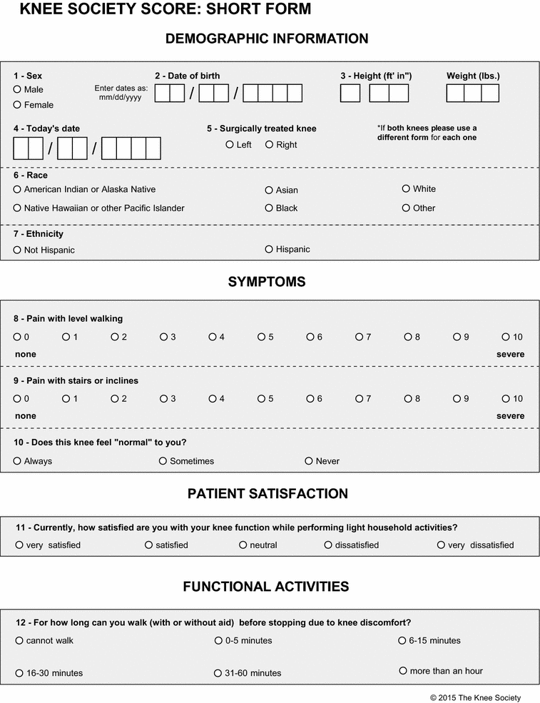 The Knee Society Short Form Reduces Respondent Burden in the Assessment ...