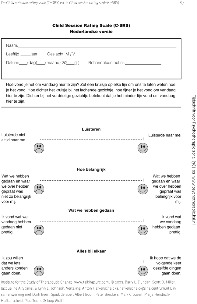 De Child outcome rating scale (C-ORS) en de Child session rating scale ...