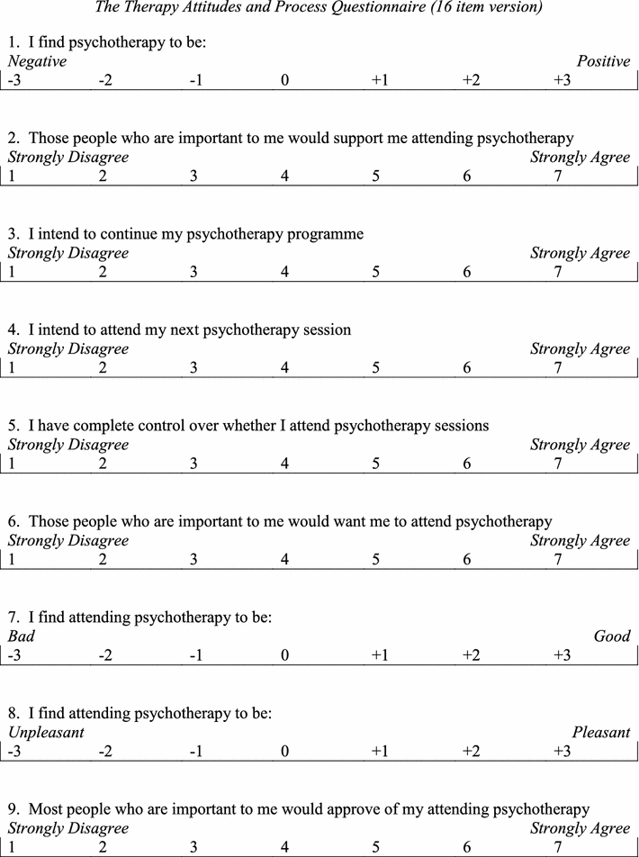 The Therapy Attitudes and Process Questionnaire: A Brief Measure of ...