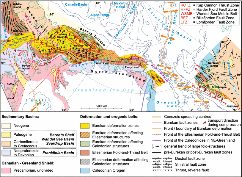 Tectonic map of the Ellesmerian and Eurekan deformation belts on ...