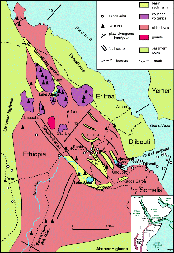 Afar Triangle: Rift Valleys and Volcanoes over Plate Divergence ...